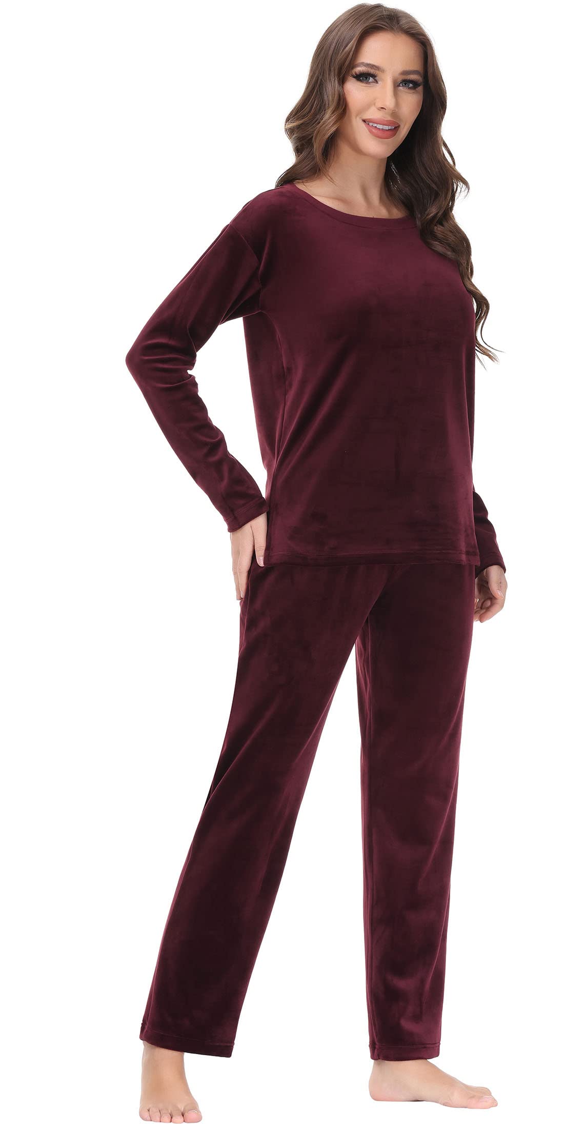 COZZIPLUS Women Velour Lounge Set 2 Piece Velvet Pajama Set Sweatsuit ...