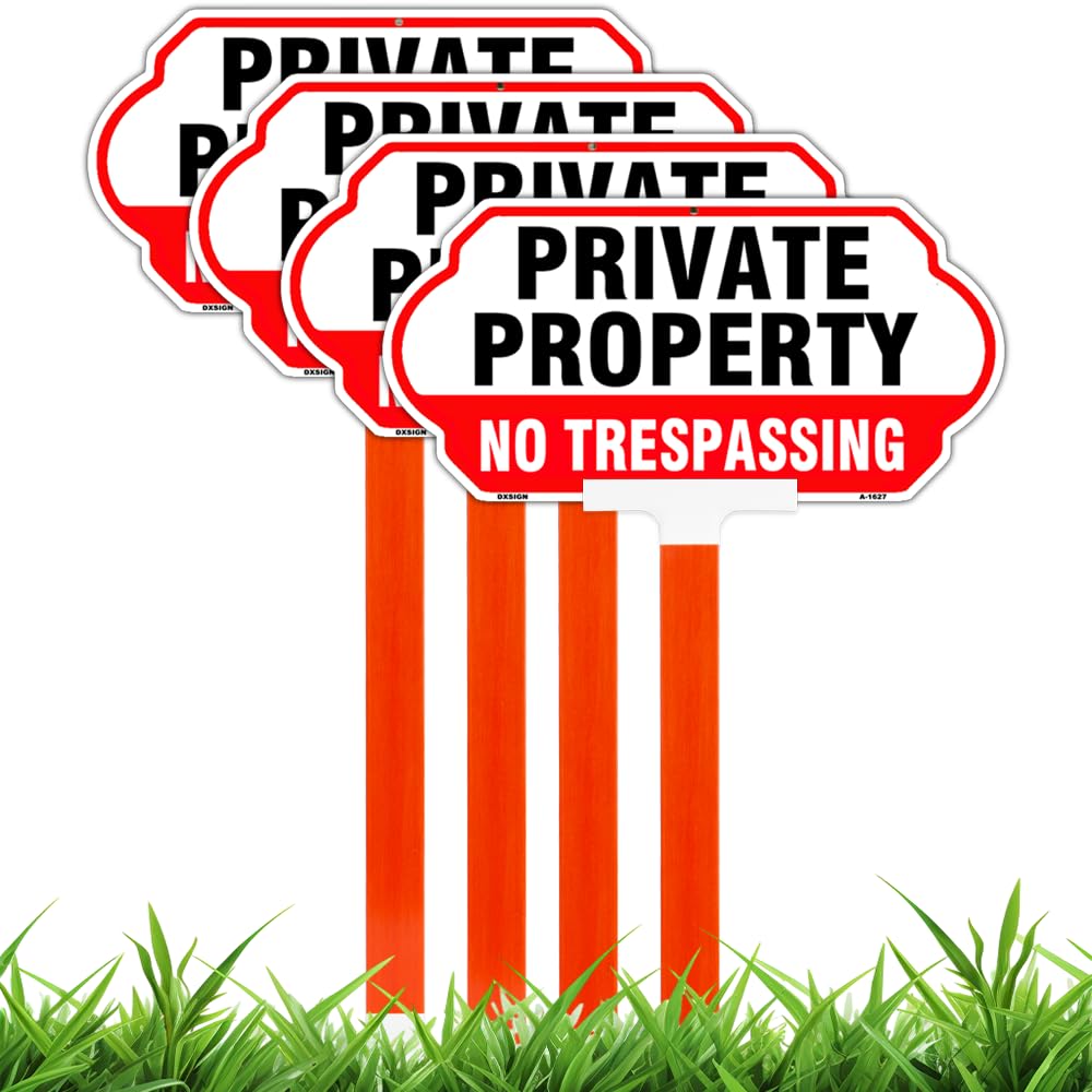 Large Private Property No Trespassing Sign with Stake, 14x7 inch/35 ...
