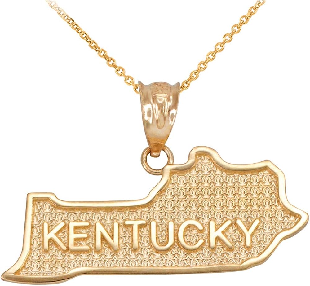 9 ct Gold Yellow Gold Kentucky State Map Pendant Necklace Necklace ...