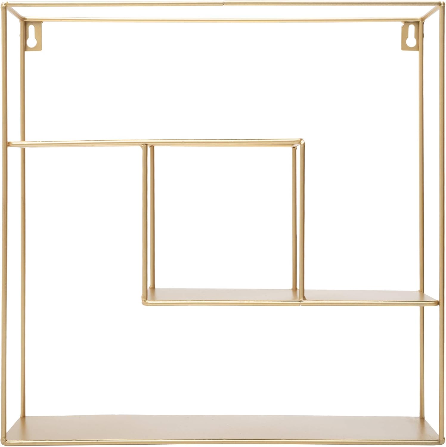 Kusso Gold Square Metal Shelf Unit with Three Shelves for Bedroom ...