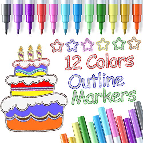Ohuhu Outline Markers: 12 Colors Outline Pens Squiggles Shimmer ...