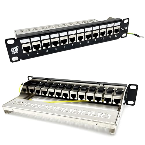 ETS 12 Port Patch Panel Cat6A Inline Keystone, Feedthrough Coupler ...