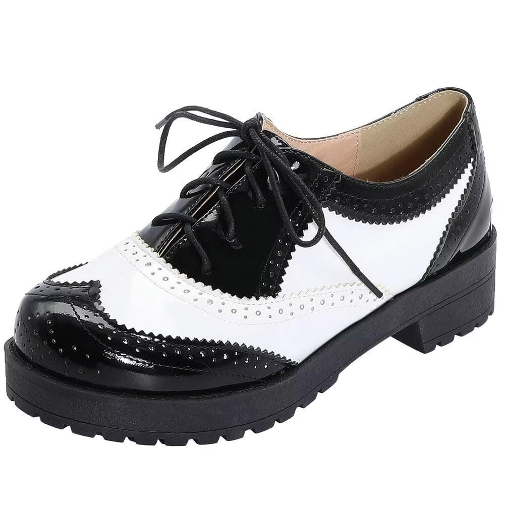 Agodor Women's Lace up Wingtip Oxford Shoes Chunky Heel Platform ...