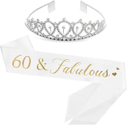 60 and Fabulous Sash & Rhinestone Tiara Kit - 60th Birthday Sash 60 Birthday Gifts Party Favors ...