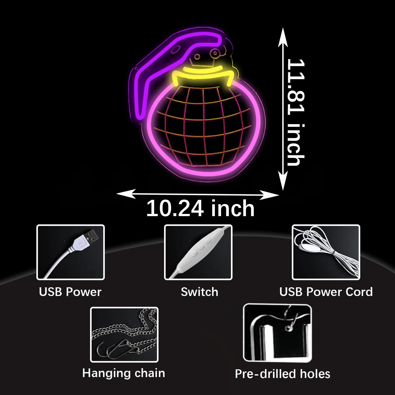 LmprintNook Boogie Bomb Neon Signs For Wall Decor, Dimmable Fortnight ...