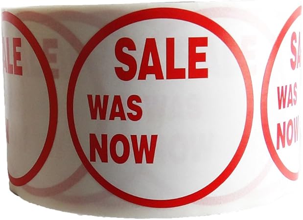 500x RED Sign Sale was Now SELF Adhesive Stickers Sticky Labels Swing ...