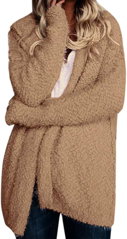 BOLAWOO-77 Damen Teddy Jacke Kuschelig Fleecejacke Strick Cardigan ...
