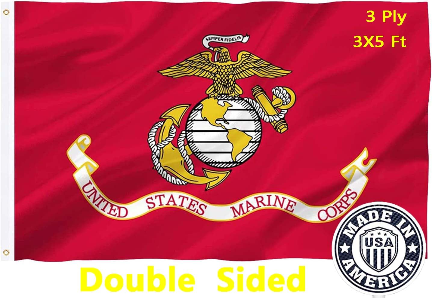 US Marine Corps USMC Flag 3x5 Outdoor Double Sided Heavy Duty Polyester ...