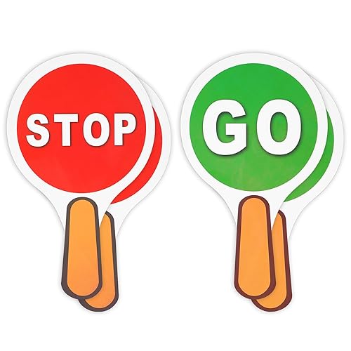 Thinp 4 Pack Handheld Stop & Go Sign Lights - Double Sided, Red & Green ...