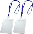 2 Pcs Vertical Clear Plastic ID Badge Card Holder w Lanyard Neck Strap ...