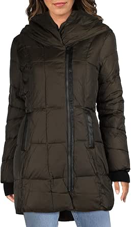 French Connection Women's Quilted Asymmetrical Hem Hooded Winter Puffer ...