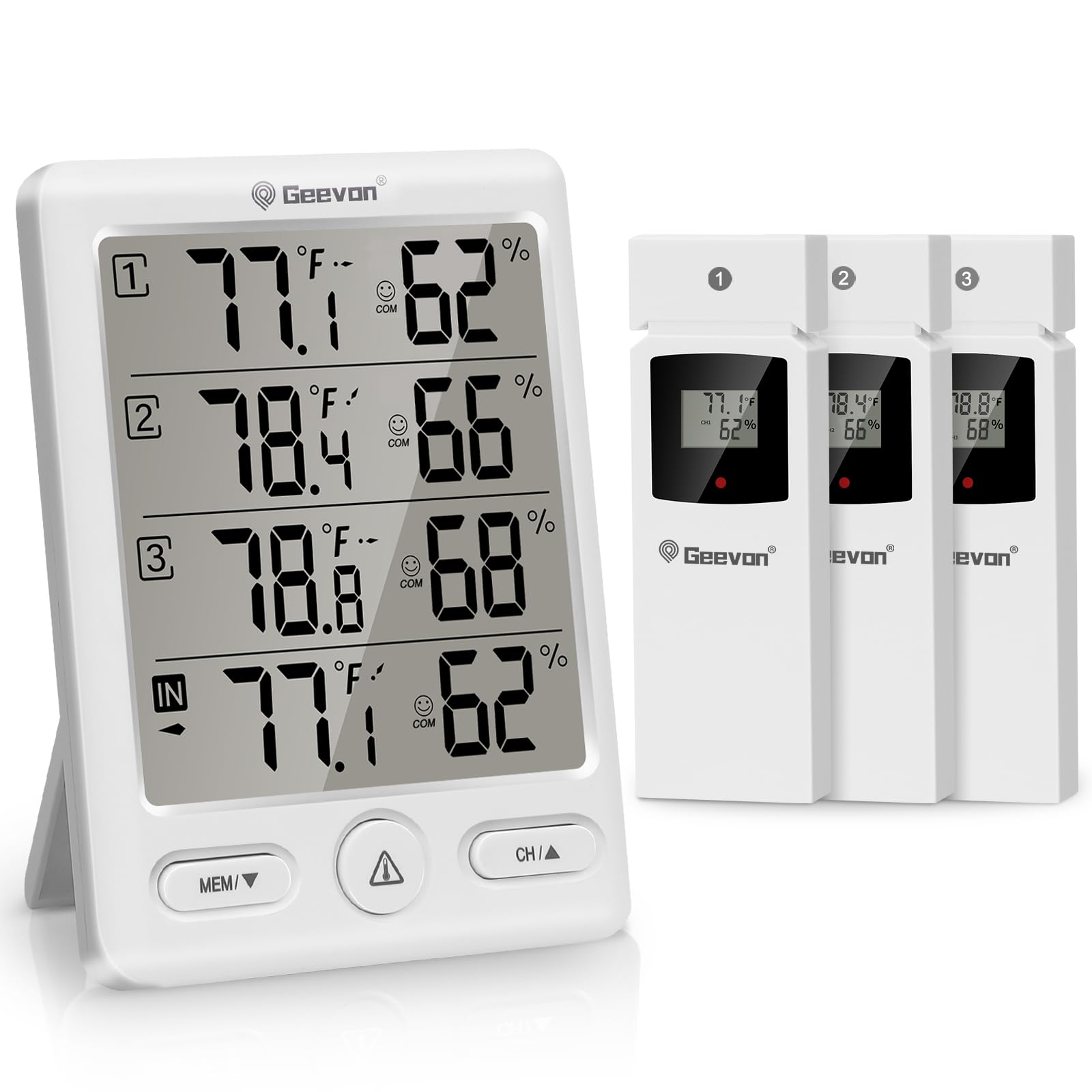 Geevon Indoor Outdoor Thermometer Wireless with 3 Remote Sensors ...