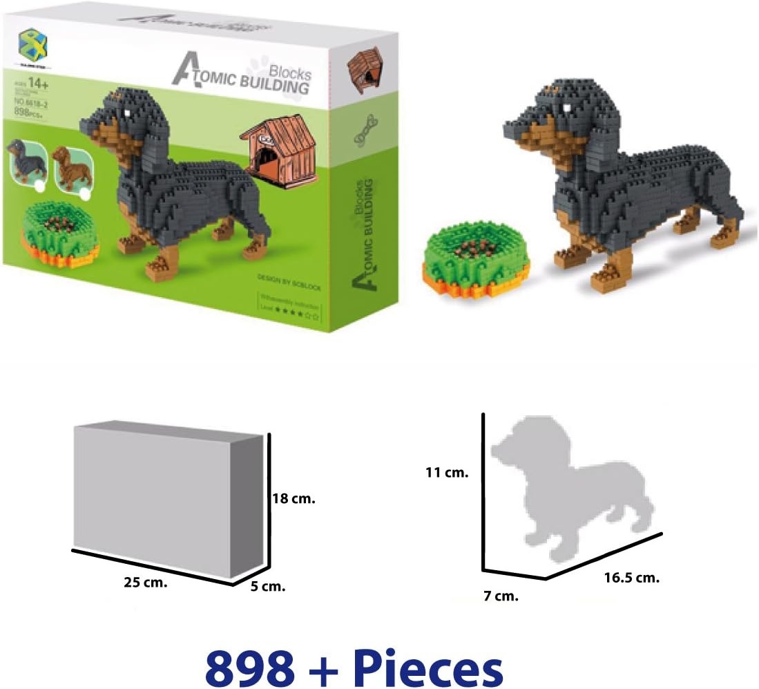 Atomic Building Dachshund / Teckel dog. Figure to assemble with nanoblocks. 898 pieces. – BigaMart