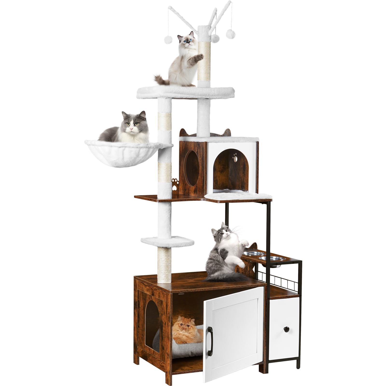 Snughome Cat Tree with Litter Box Enclosure, 3-in-1 Modern Cat Tower ...