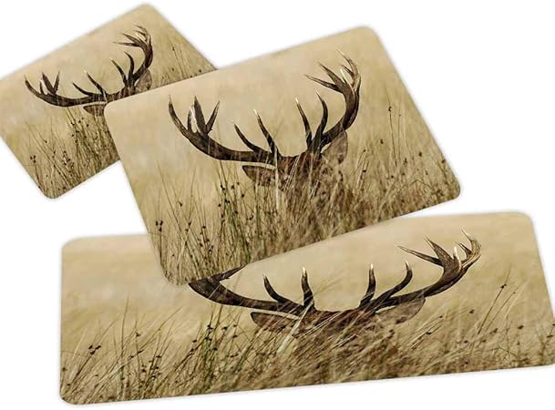Amazon.com: Antler Decor 3D Non-Slip Kitchen Mat Runner Rug Set, 3pc ...