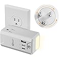 Rotating Wall Outlet Extender with Night Light, SUPERDANY 3 AC Outlet ...