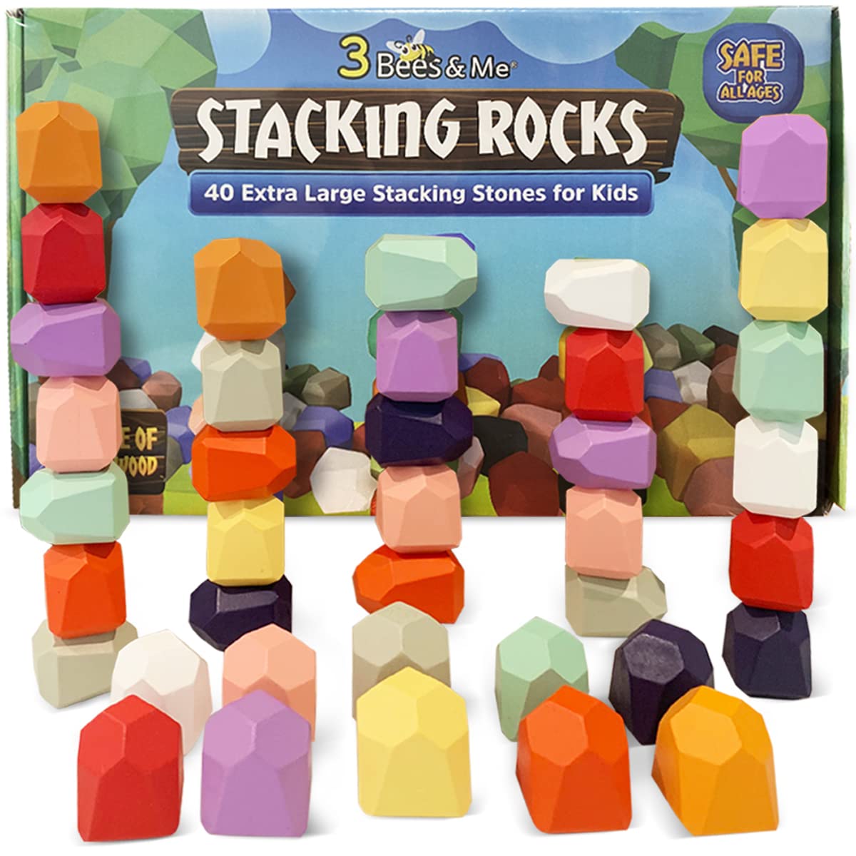 Mua 3 Bees & Me Wooden Stacking Rocks - 40 XL Balancing Blocks ...