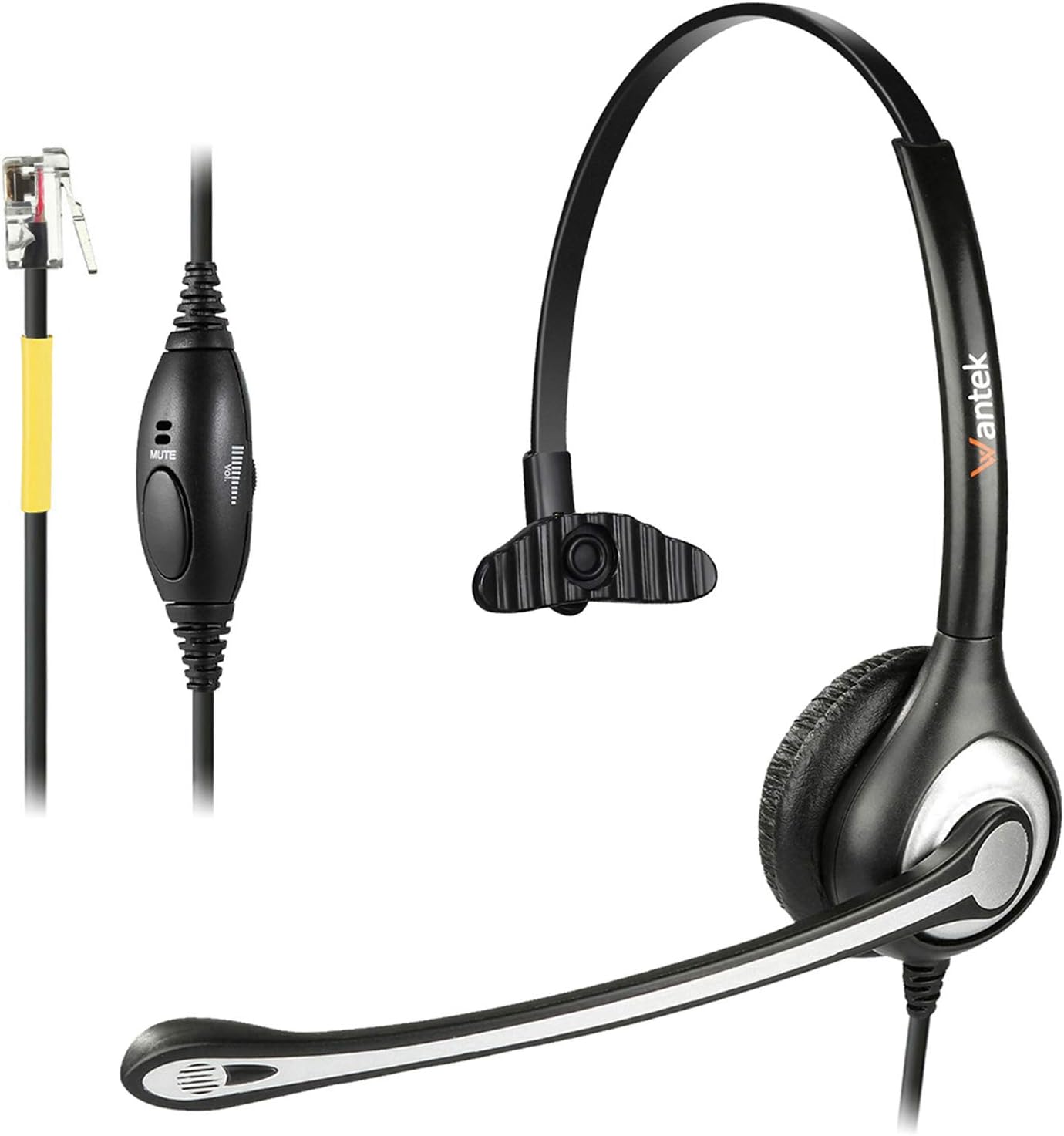 Wantek Corded Telephone Headset Monaural with Noise Canceling Mic for ...