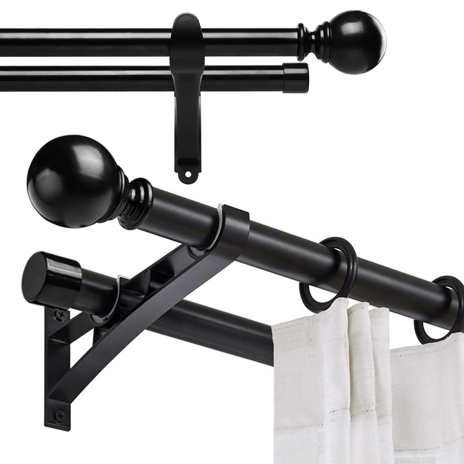 Double Curtain Rods for Windows 66 to 120, 1-Inches Diameter Heavy Duty ...