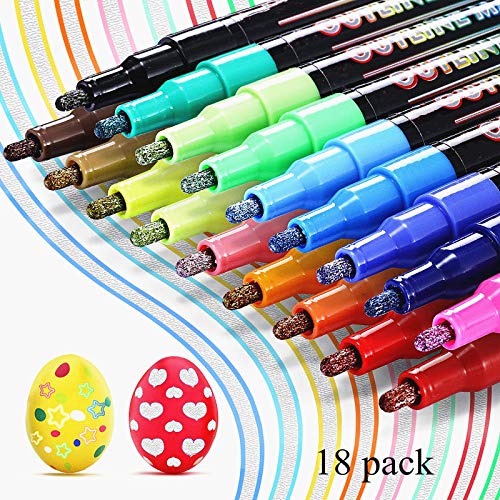 Double Line Outline Pens - 18 Colors Self Outline Metallic Markers ...