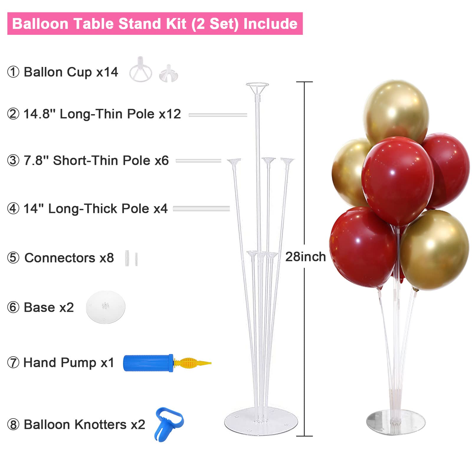 Mua FUZAWS Balloon Column Kit Set of 2 Balloon Table Stand Kit, 63 Inch ...