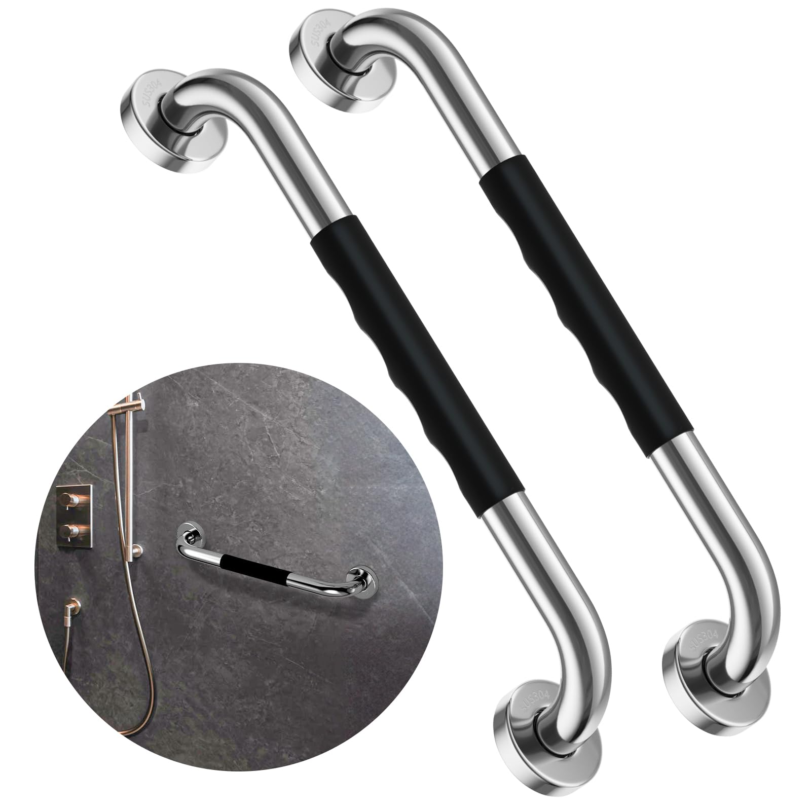 2 Pack 16 Inch Anti-Slip Shower Grab Bars w/Rubber Grip, iMomwee Chrome ...