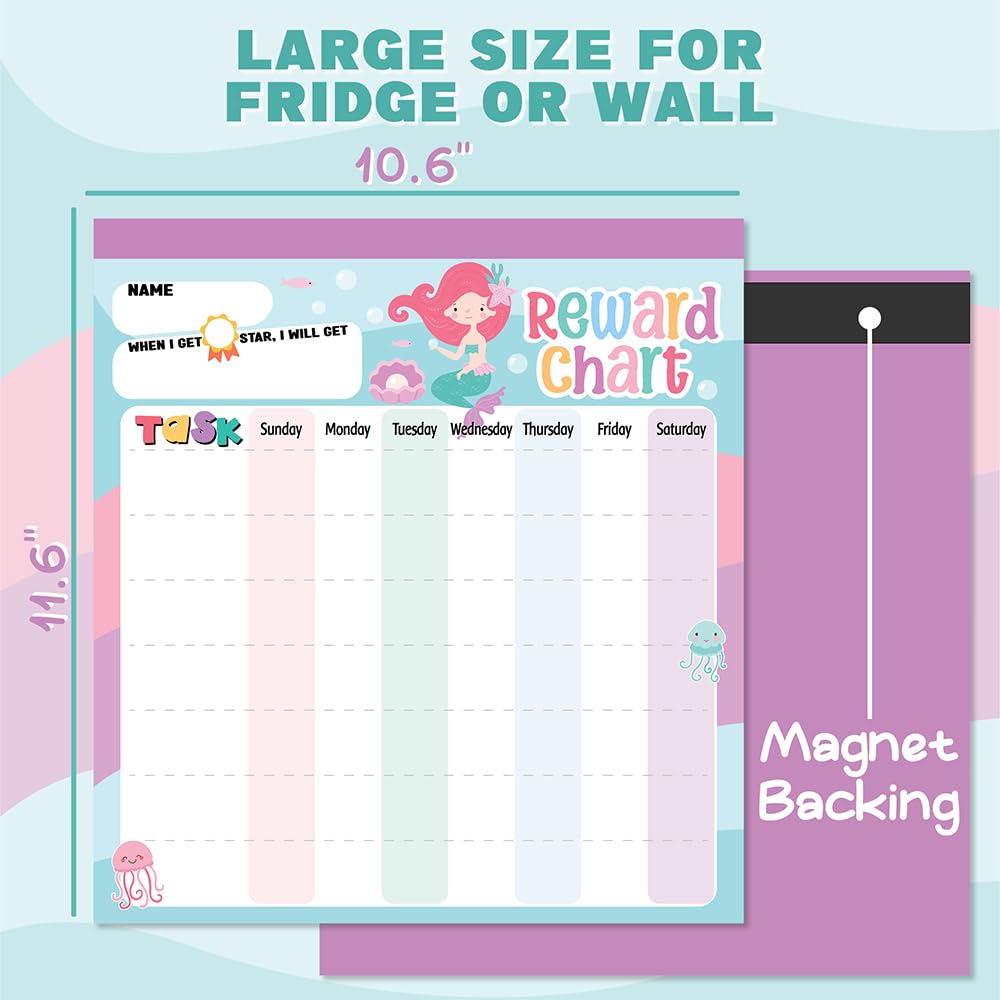 Reward Chart For Kids – Mermaid Magnetic Kids Behavior Chart, Pad With ...