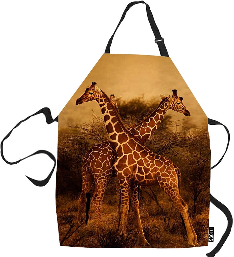 SSOIU Giraffe Cooking Apron, Cute and Lovely Giraffe Kitchen Apron for ...