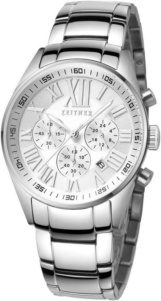 Zeitner Mens Tycoon Quartz Chronograph Wrist Watch Stainless Steel ...