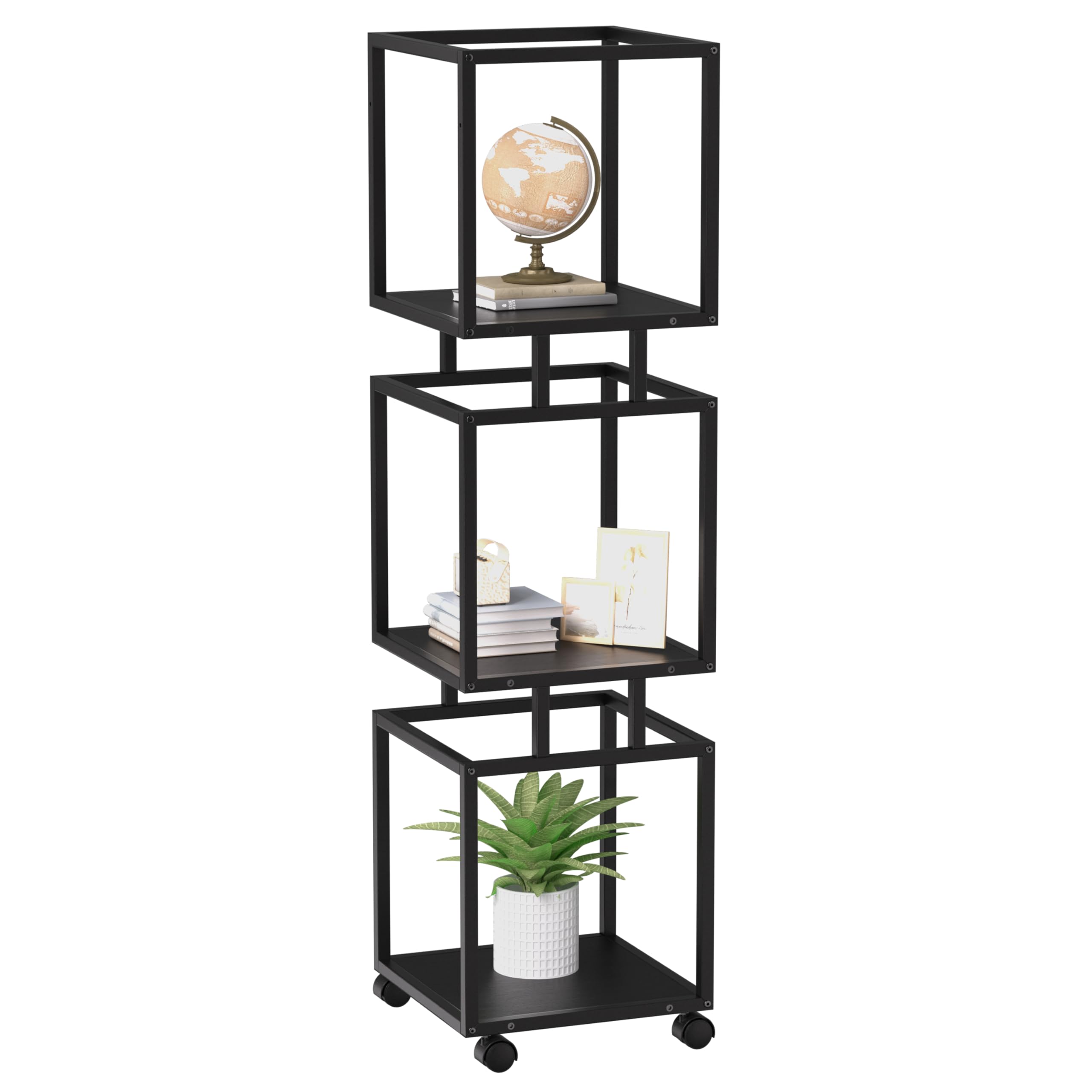 Unionly 3-Tier Bookshelf, Narrow Bookcase with Steel Frame, Corner ...