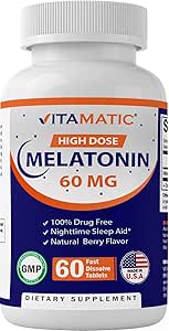 Amazon.com: Vitamatic Melatonin 60mg Fast Dissolve Tablets - 60 Vegan ...