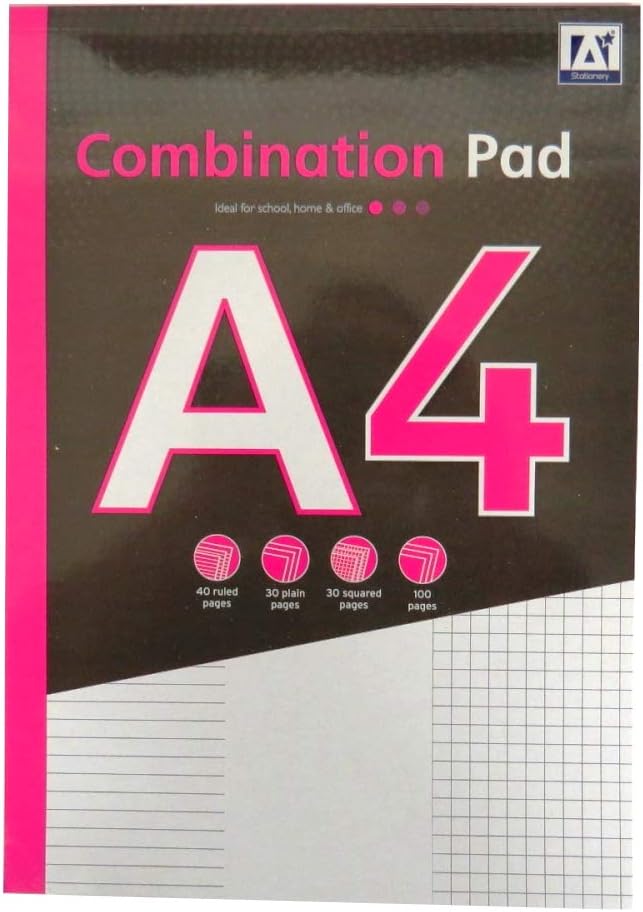 A4 Combination Notepad, Plain, Ruled and 5mm Graph Paper, 100 Pages ...