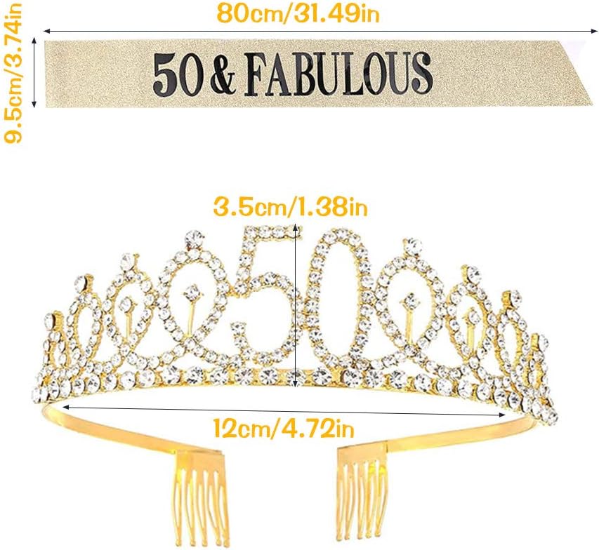 Birthday Sash and Crown Tiara Set, 50th Birthday Tiara Rhinestone Crown ...