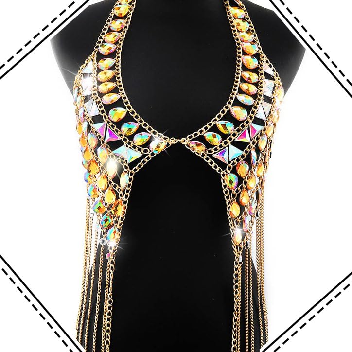 CanB Rhinestone Body Chain Gold Bra Chain Sexy Top Rave Bikini ...