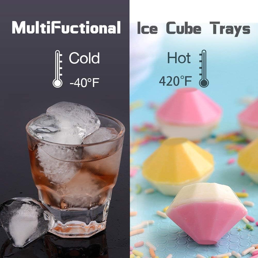 2 Pack Diamond Silicone Ice Cube Tray with Lid, Doctor Hetzner BPA Free ...