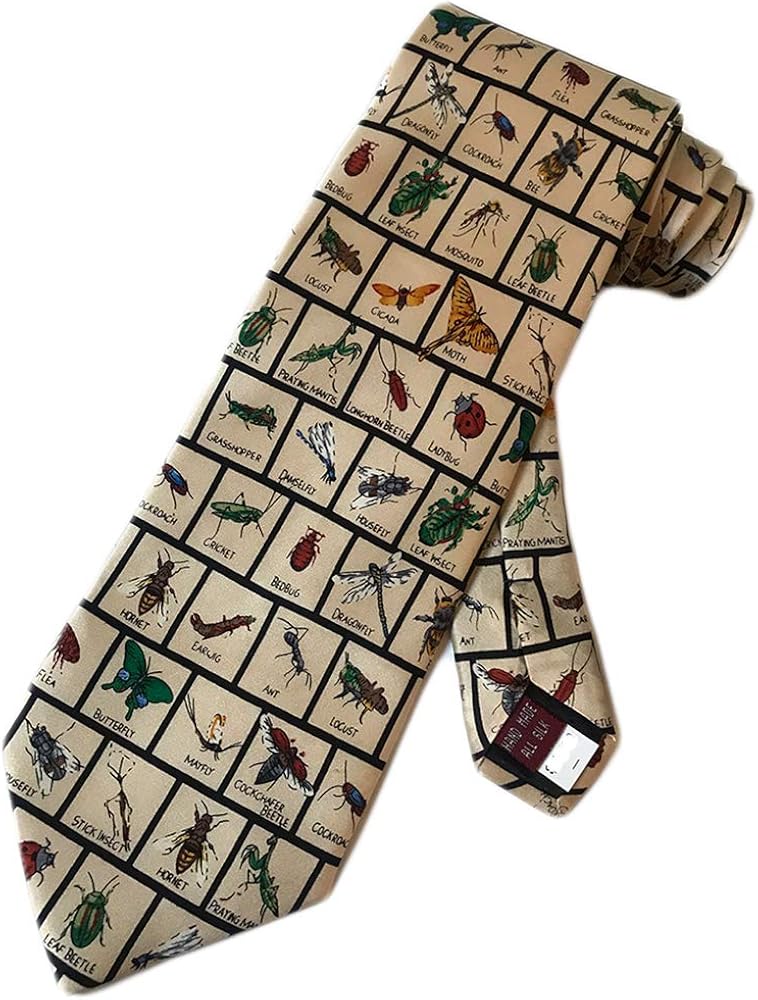 Men's 100% Silk Beige Insects Bugs Tie Necktie Neckwear: Amazon.ca: Jewelry