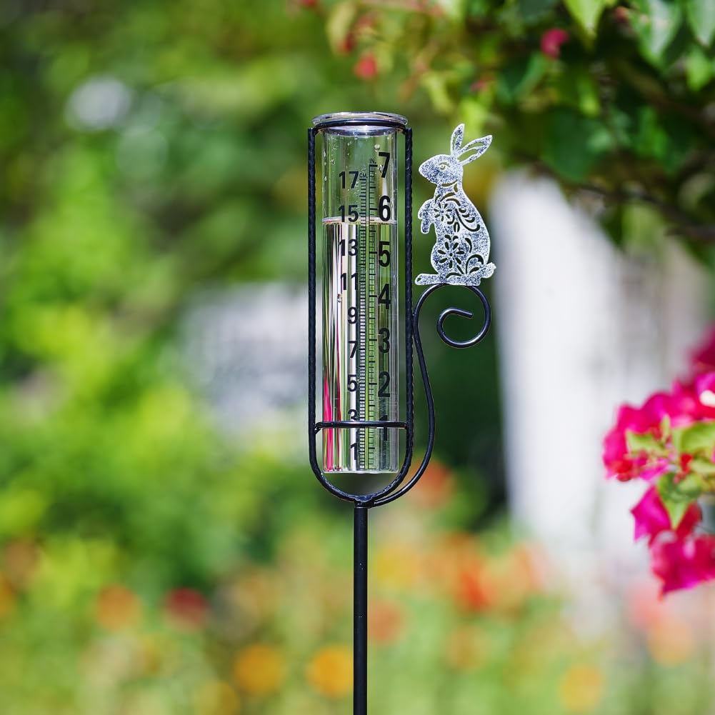 Stargarden Rain Gauge Outdoor, Rabbit Rain Gauge with Metal Stake ...
