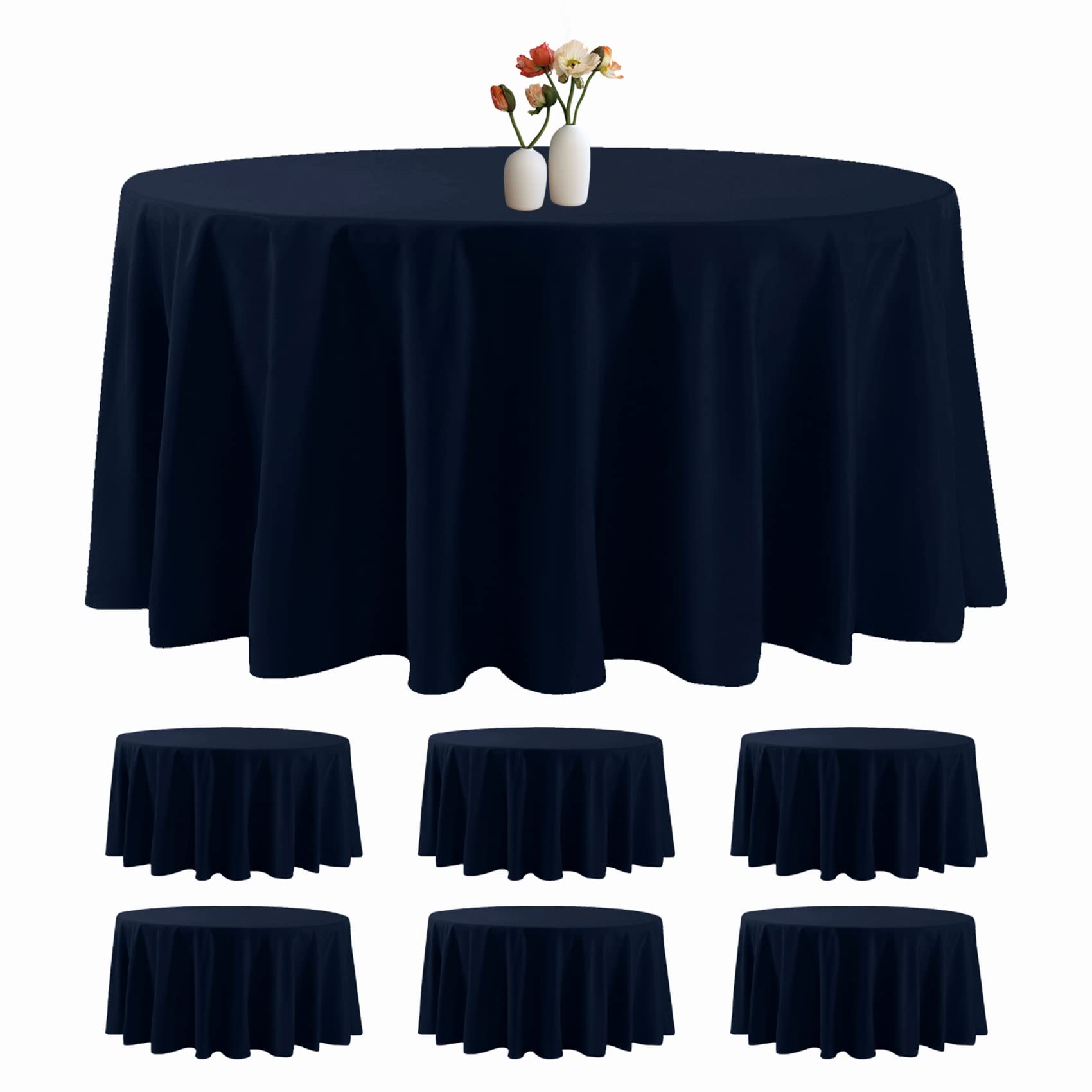 luccido 6 Pack Round Tablecloth 120 Inches Navy Table Cloth Stain and ...