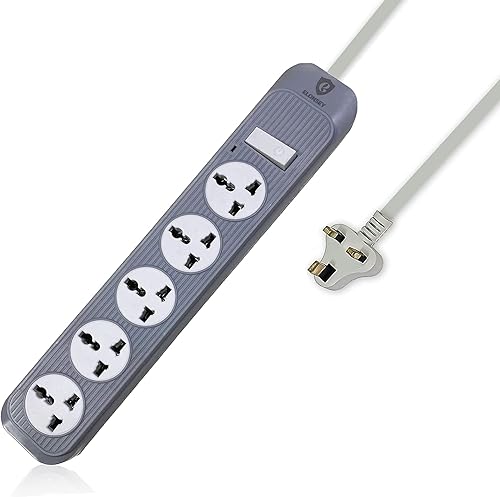ELONSEY 5 Meter Universal Power Extension Cord with 5 Sockets, Multi ...