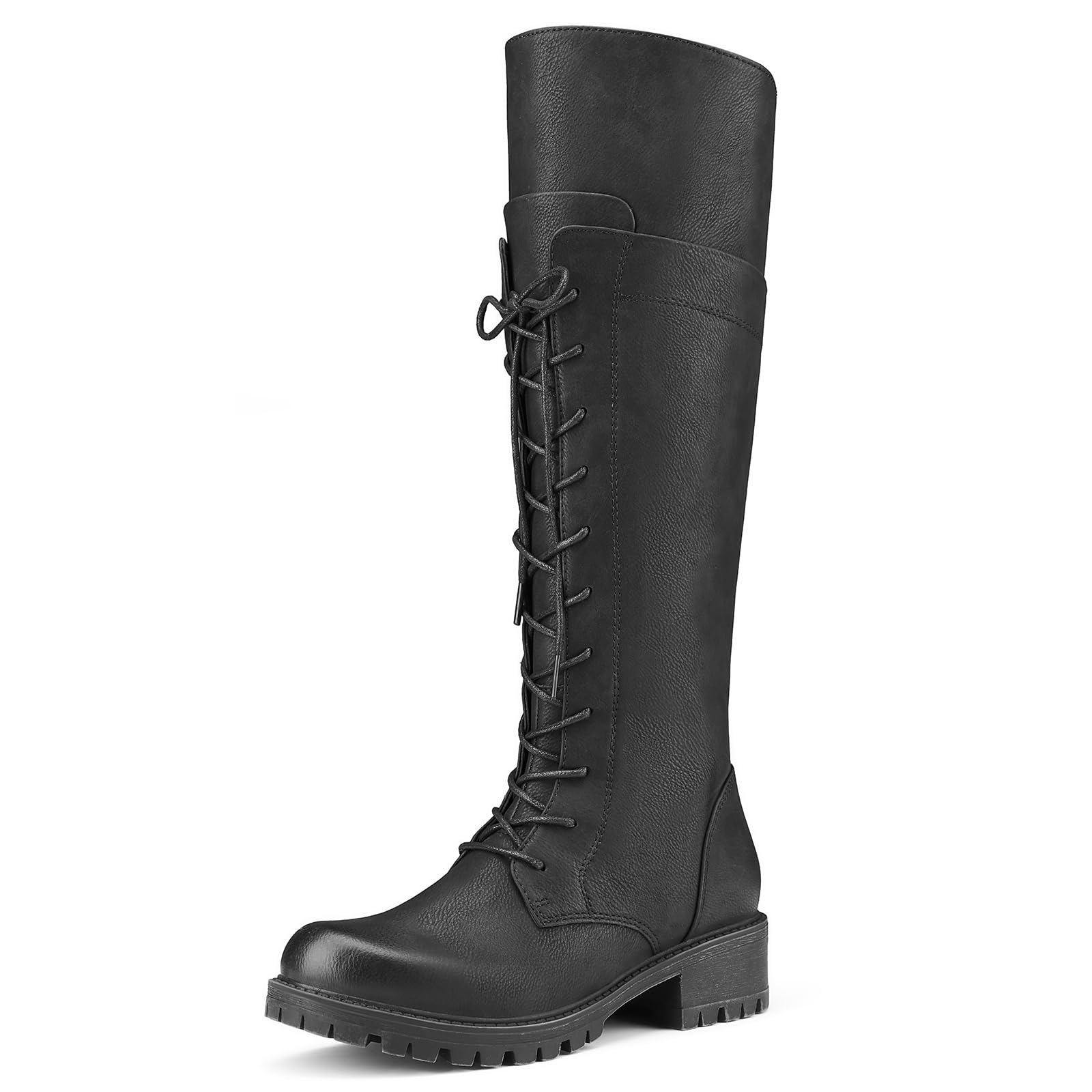 SUEDI Women's Knee High Combat Boots Riding Biker Boots Lace Up Tall ...