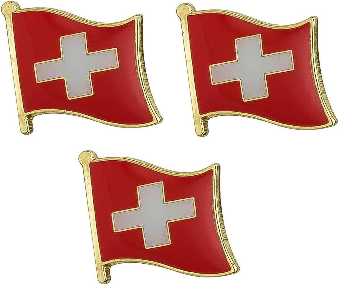Pack of 3 x Flag of SWITZERLAND metal pin badges each badge approx 19mm ...