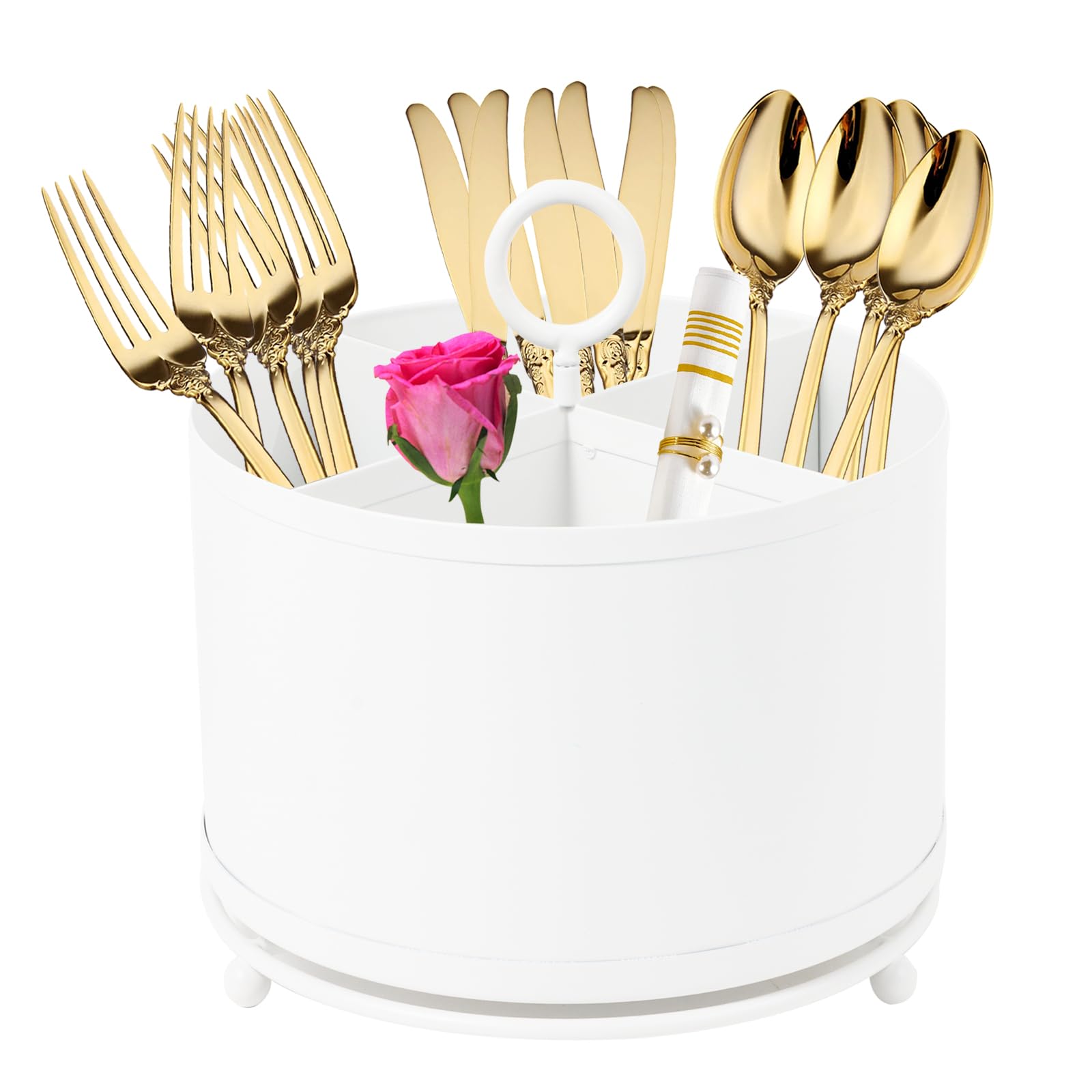 NelyBet 360°Rotating Silverware Caddy,4 Compartment Silverware Holder ...