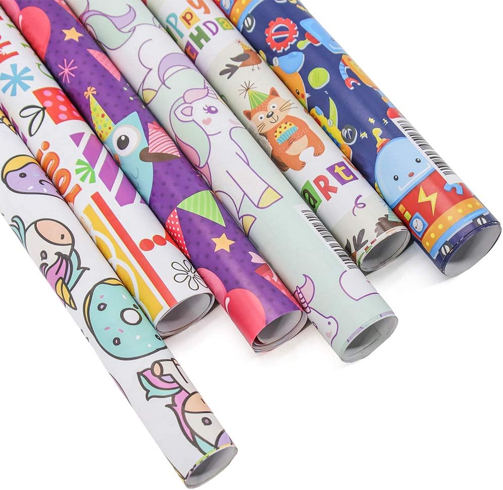 12 x Birthday Wrapping Paper, Gift Wrapping Paper with Cute Cartoon ...