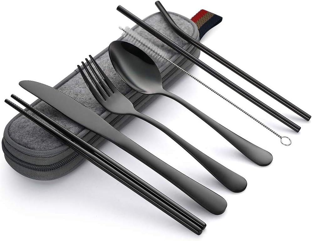 Portable Travel Utensils - Reusable Stainless Steel Flatware Set ...