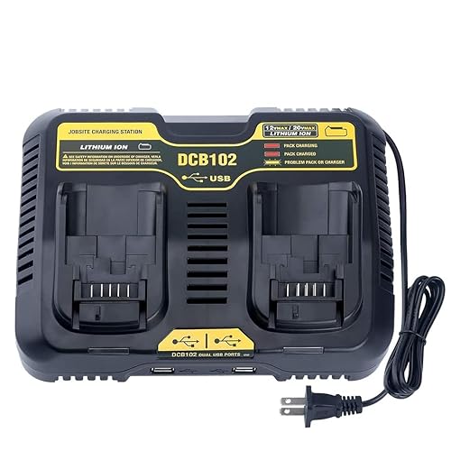 DCB102BP 2-Ports Battery Charger Replace for Dewalt 12V/20V MAX Jobsite ...