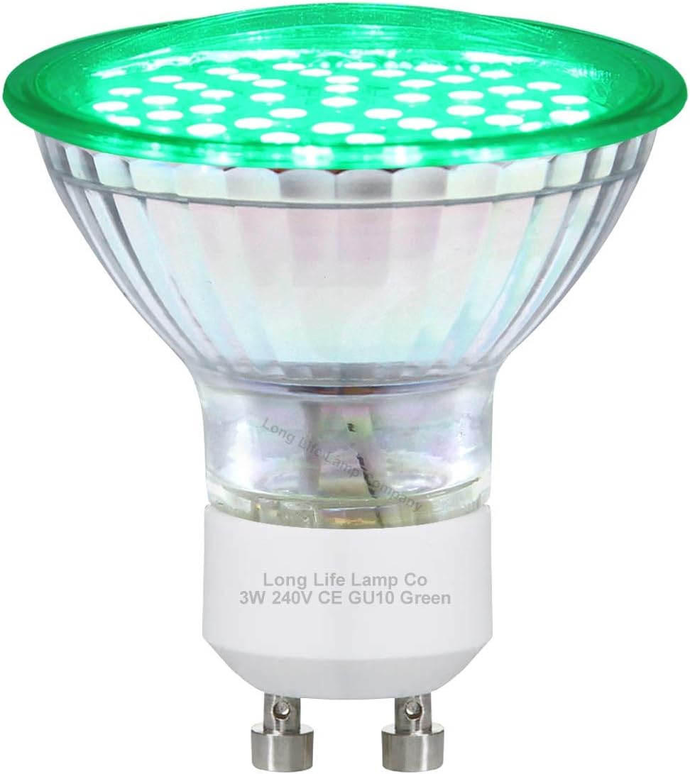 Long Life Lamp Company 3W Green GU10 LED Colour Light Bulb Lamp 240v ...