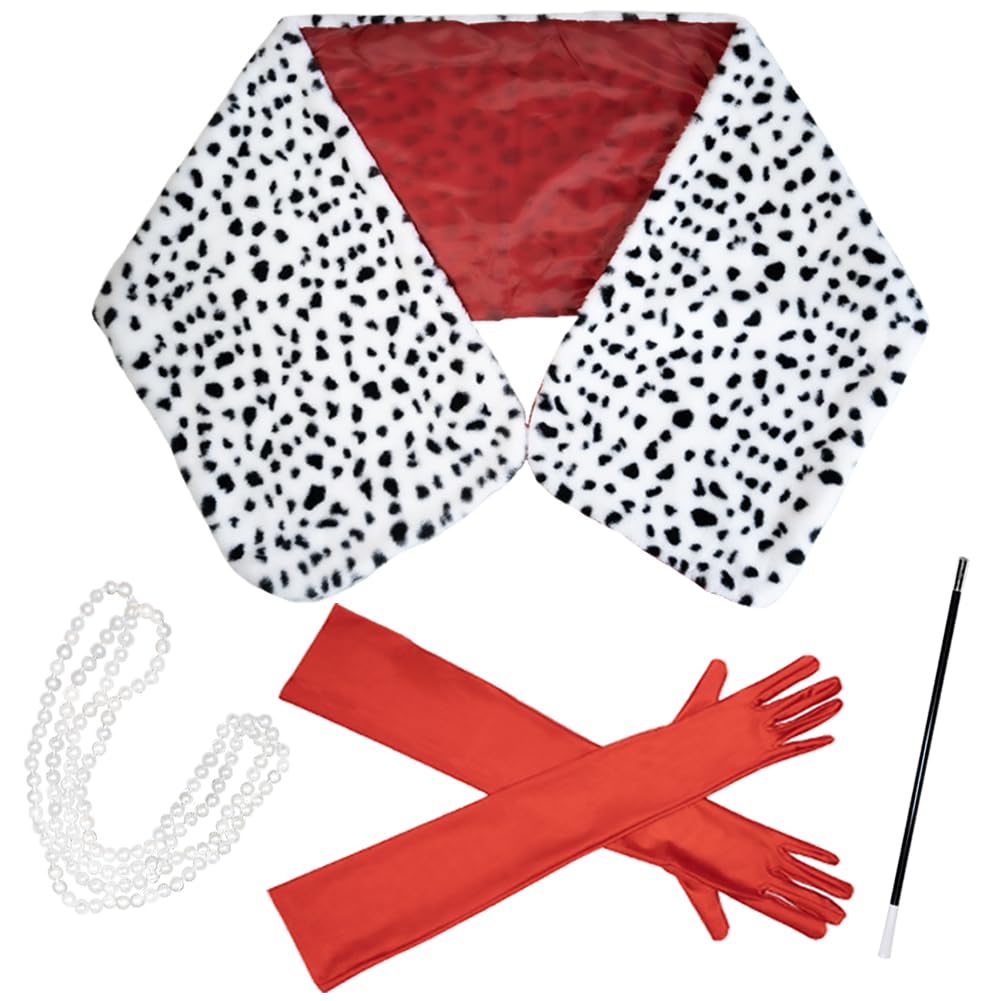 Women’s Extra Large Cruella Deville Costume Set Dalmation Shawl Faux ...