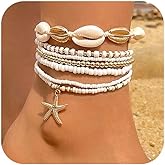 Amazon.com: Qceasiy Bead Ankle Bracelets Set For Women, Adjustable Gold Boho Shell Anklet ...