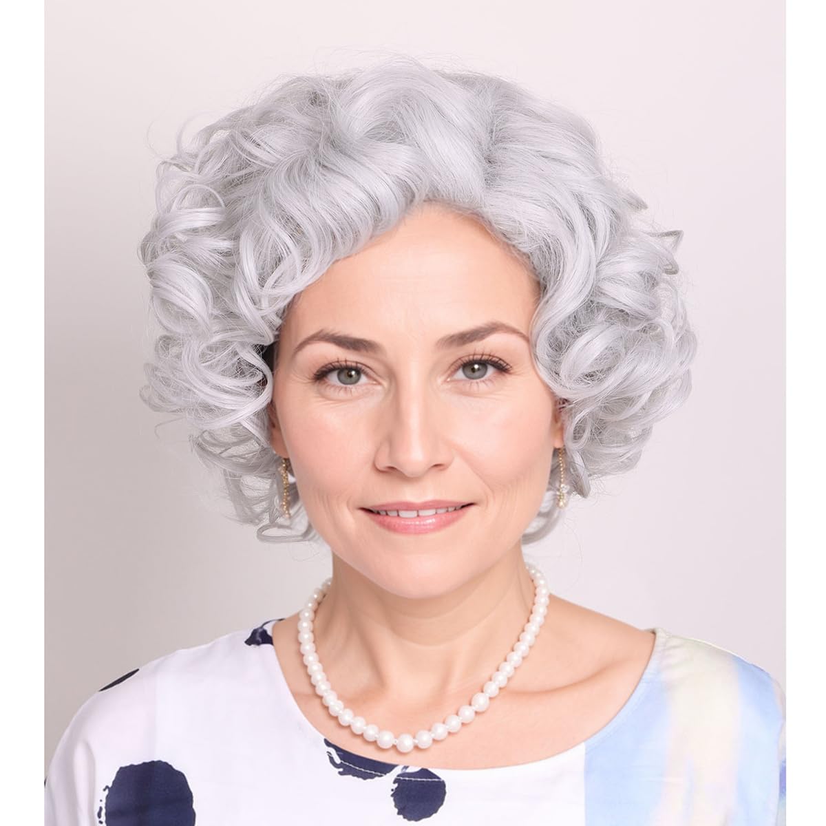 ColorGround Old Lady Granny Silver White Curly Wig 100 Days of School ...