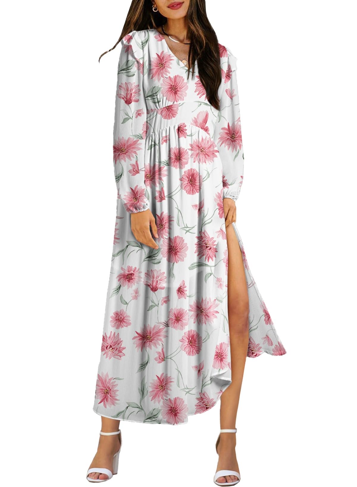 BLENCOT Women's Smocked Long Sleeve Tiered Maxi Dress Ruffle Bohemian ...